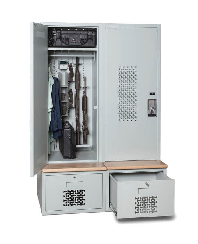 Pair of Tactical Lockers with One Open Showing Weapon and Gear Storage ...