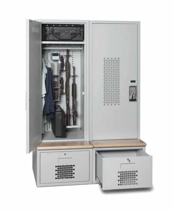 Pair of Tactical Lockers with One Open Showing Weapon and Gear Storage ...
