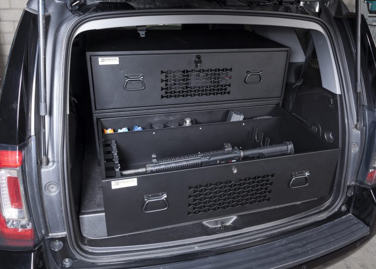 Stacked Vehicle Storage Lockers in SUV Trunk - Partially Open - M1 ...
